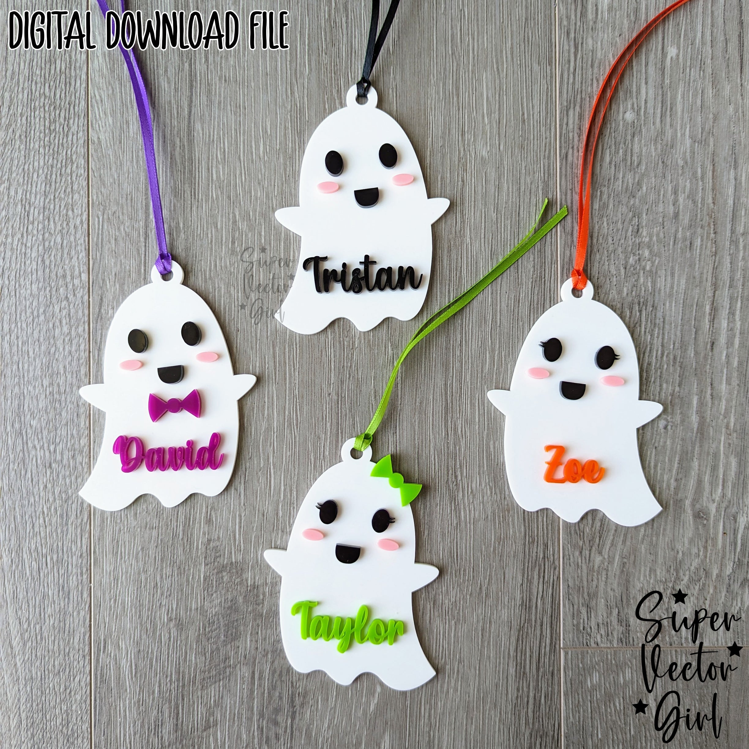 Halloween Ghost Name Tags, DIY, SVG, Digital Laser Cut File, xTool Glo ...