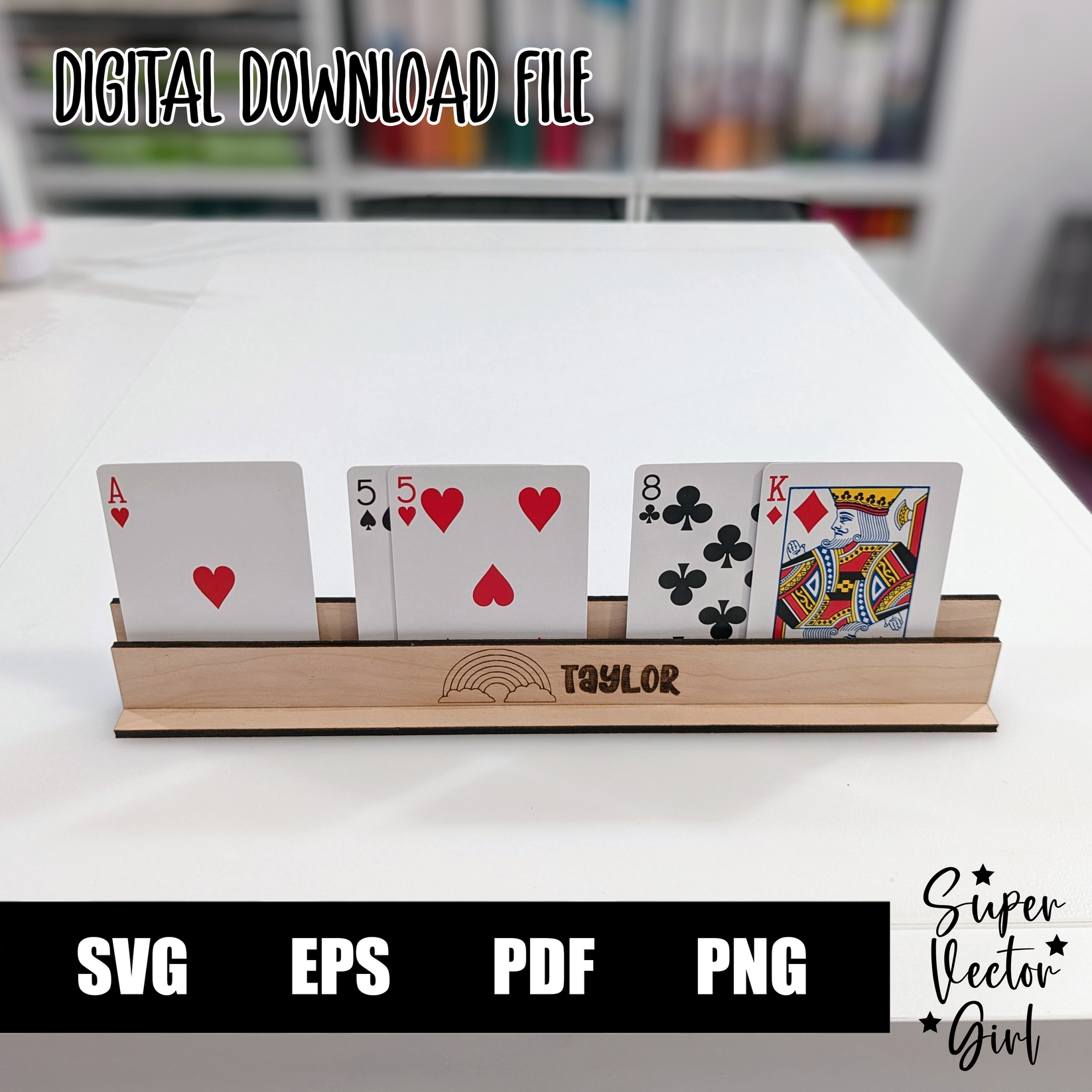 Playing Card Holder SVG Digital Laser Cut File, Wooden Card Holder for ...