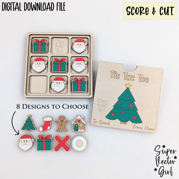 Tic Tac Toe Game with Box Lid, Christmas, SVG, Digital Laser Cut File ...