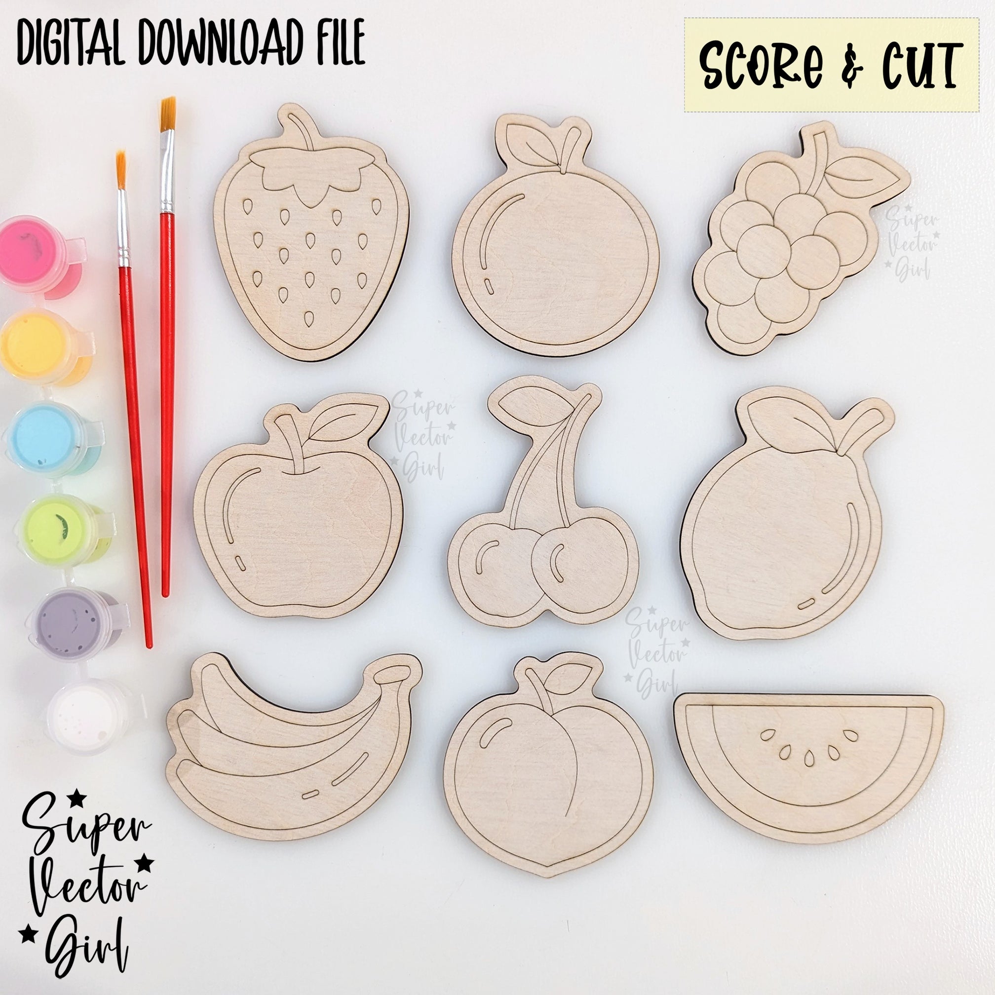 Fruits DIY Paint Kit Set, SVG, Score & Cut, Laser Cut File, xTool Glow ...