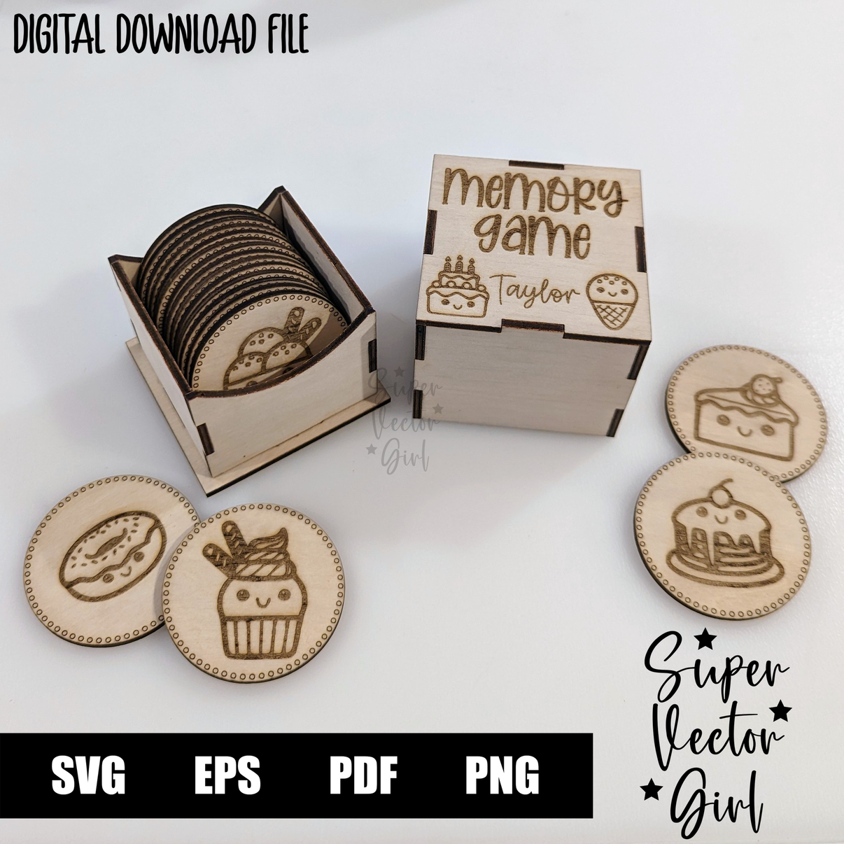 Memory Game (Desserts) with Box, SVG, Digital Laser Cut File, xTool Gl ...