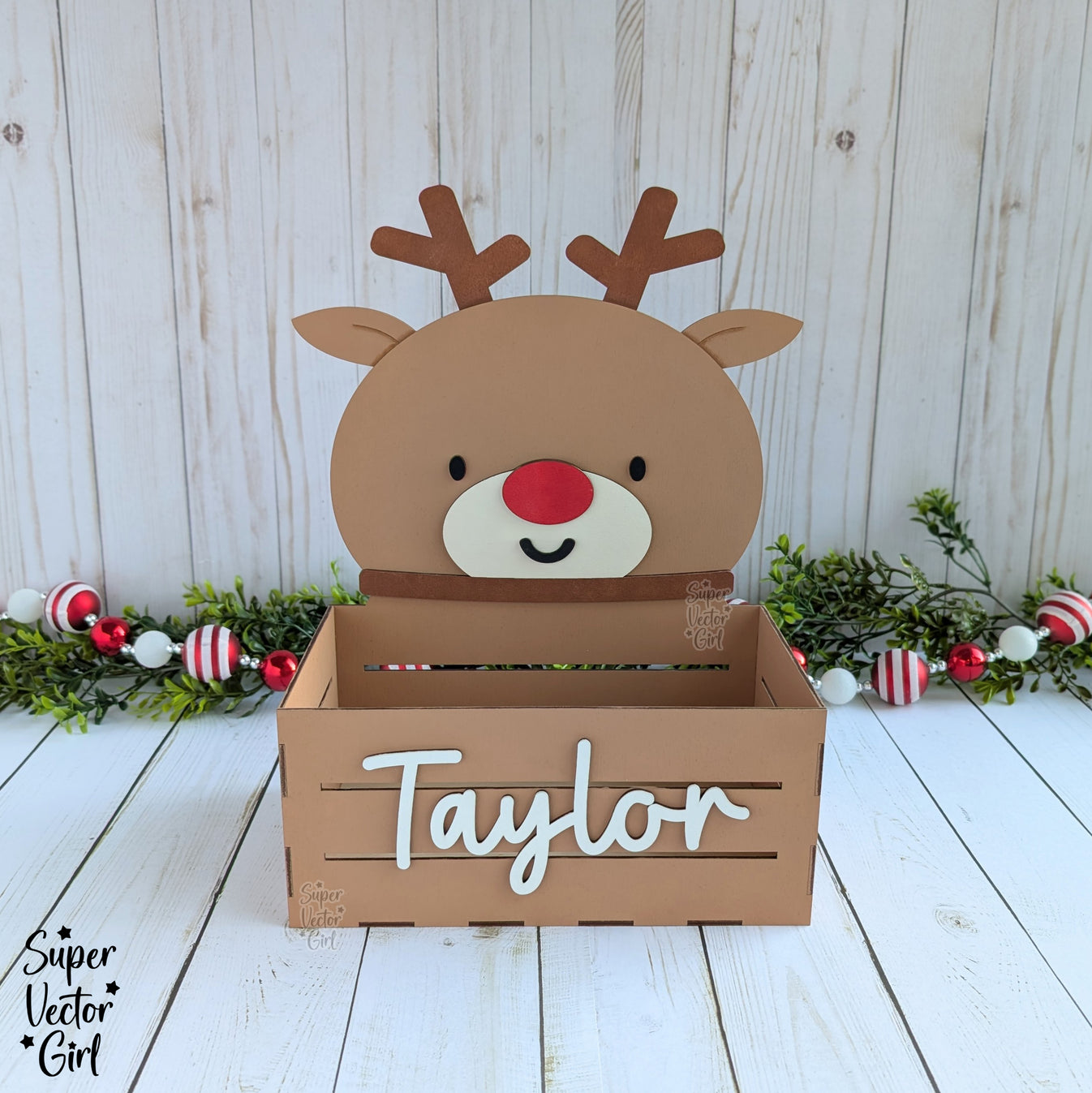 Reindeer Christmas Crate, Mini Basket, Christmas Eve Box, Gift Bucket ...