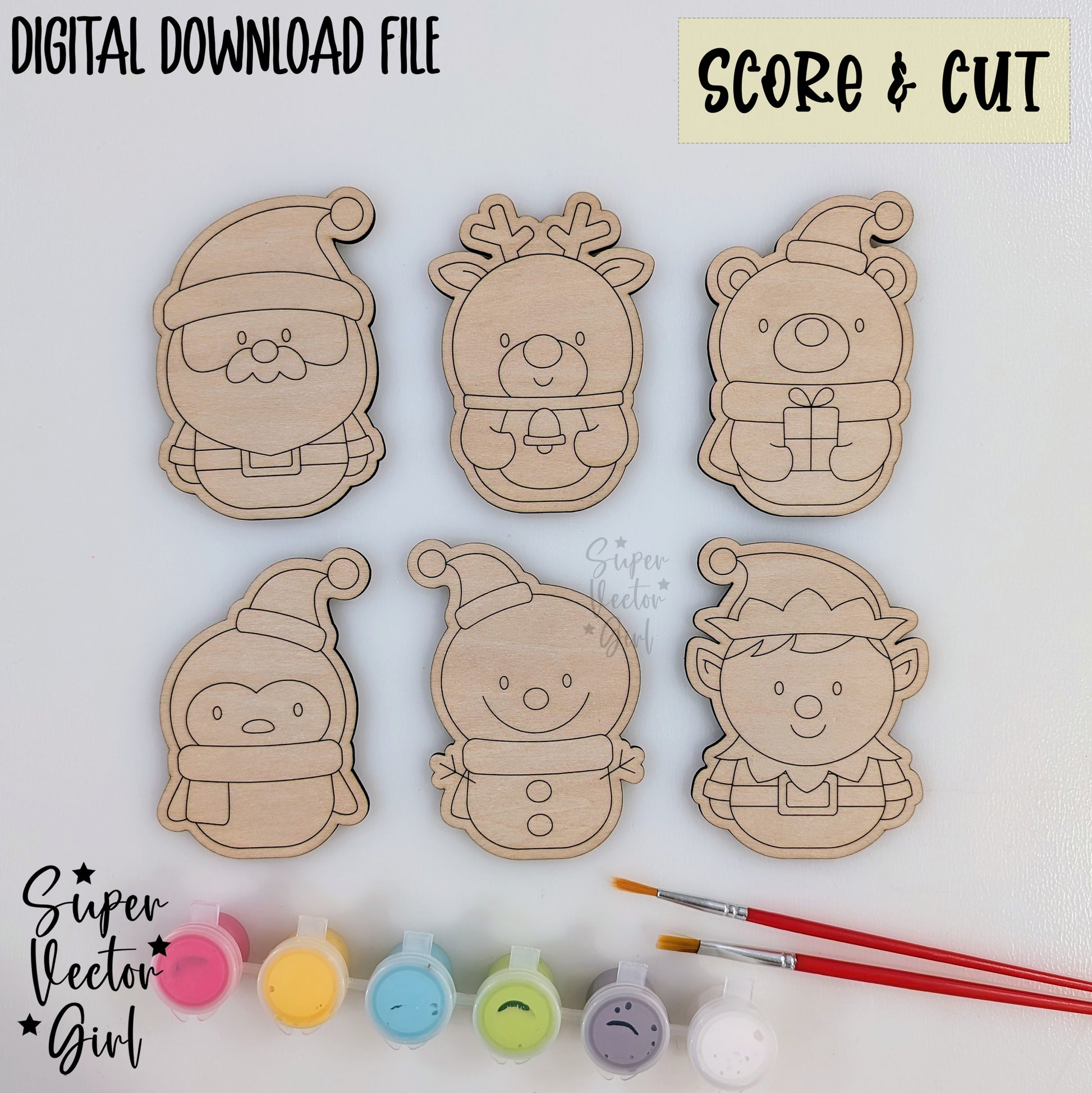 Cute Christmas DIY Paint Kit Set 3, SVG Digital Laser Cut File, Glowfo ...
