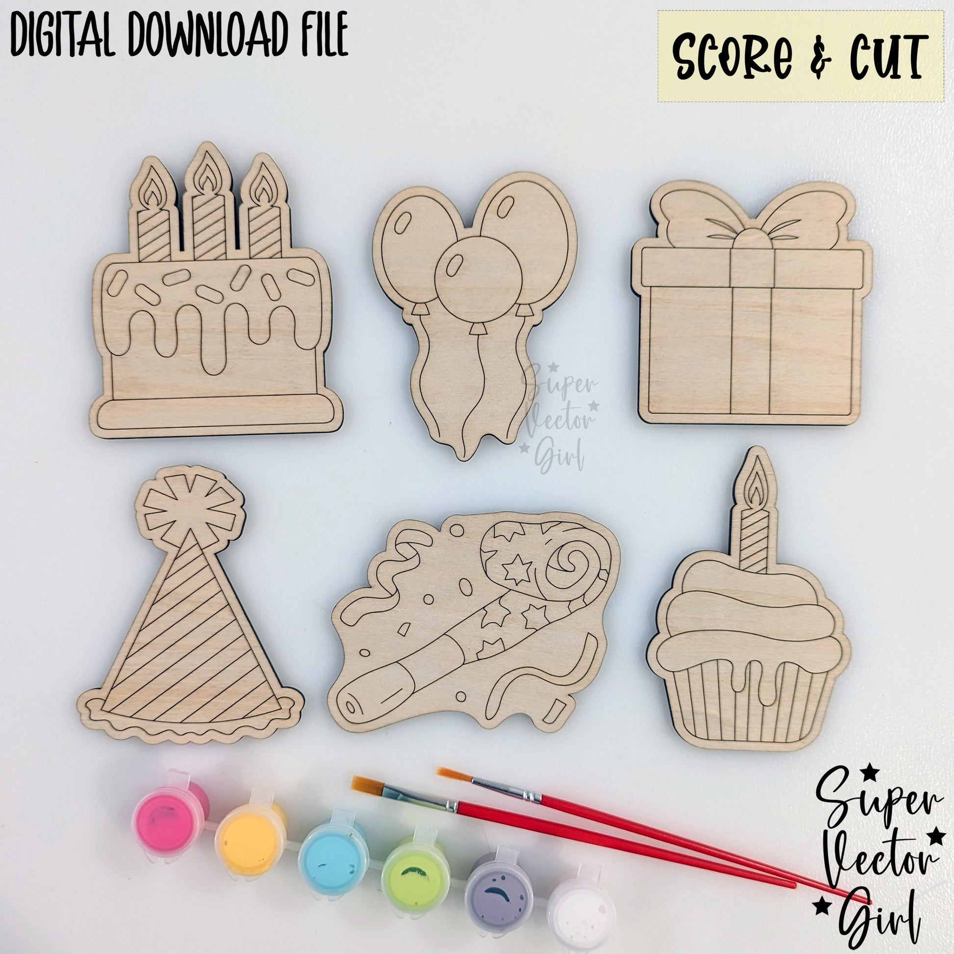 Birthday Party DIY Paint Kit Set, SVG, Score & Cut, Laser Cut File, xT ...