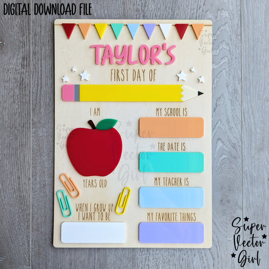 First Day Of School Sign, Personalized Back To School Board, SVG Laser ...