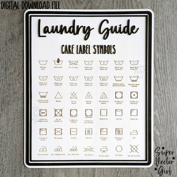 Laundry Guide Sign, Care Label Symbols and Icons, Wash Room Door Hange ...