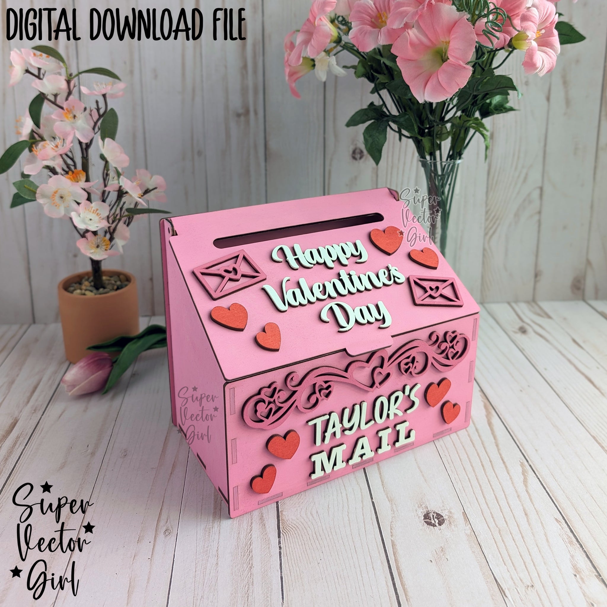 Valentines Day Mailbox for Cards Letters Mail, SVG Laser Cut File, Val ...