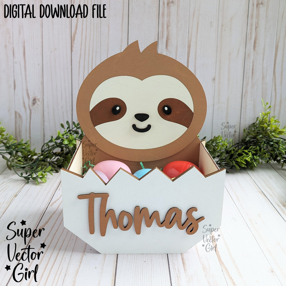 Sloth Easter Basket Crate, Easter Treats Box, SVG, Laser Cut File File ...