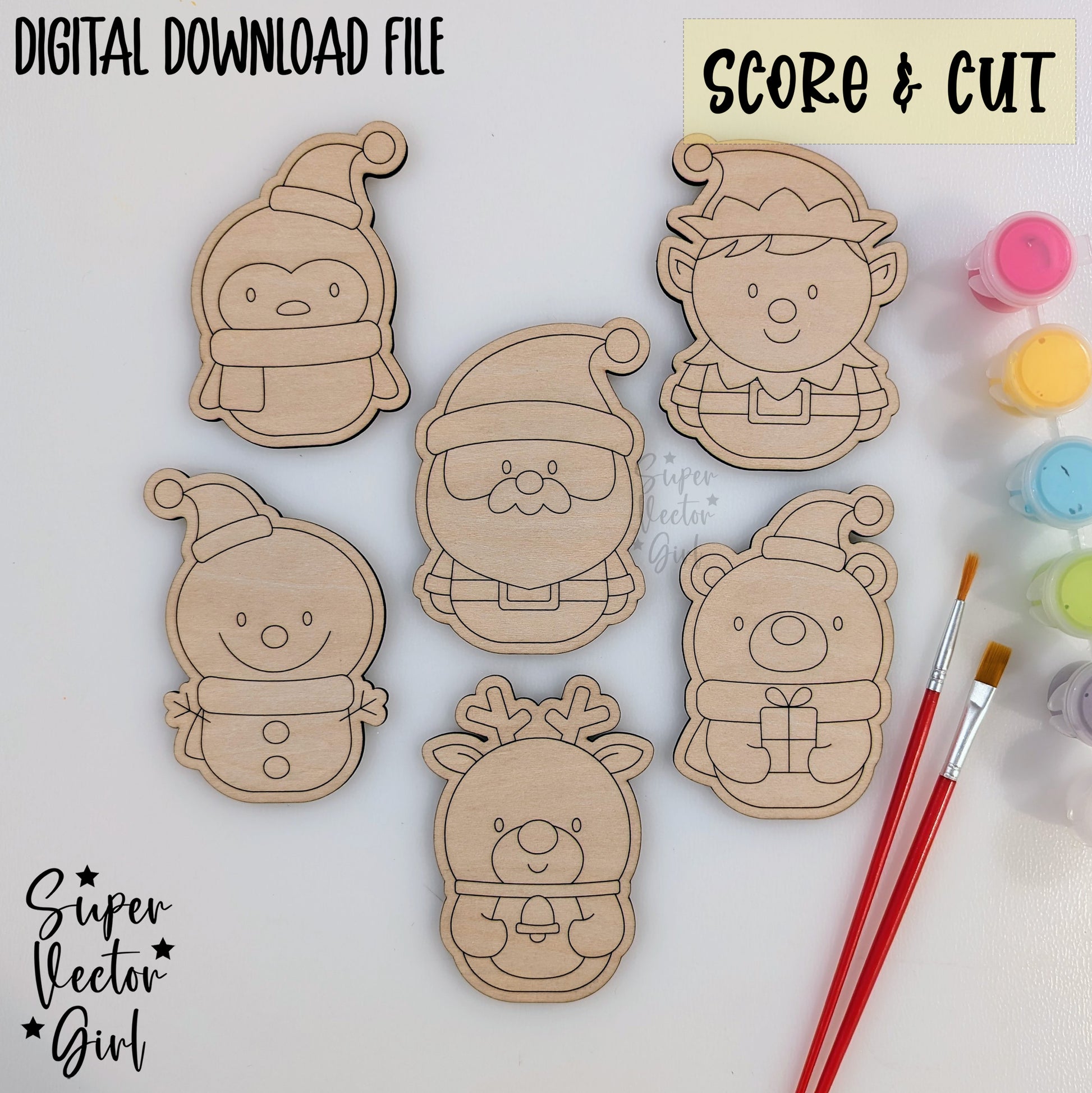 Cute Christmas DIY Paint Kit Set 3, SVG Digital Laser Cut File, Glowfo ...