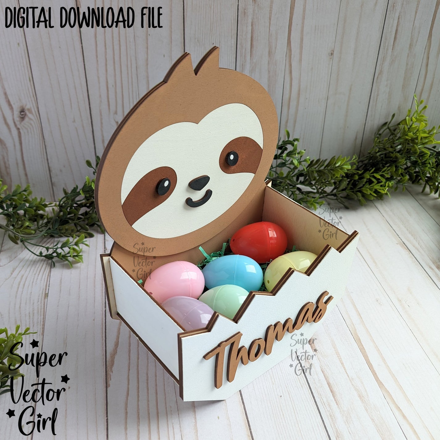 Sloth Easter Basket Crate, Easter Treats Box, SVG, Laser Cut File File ...