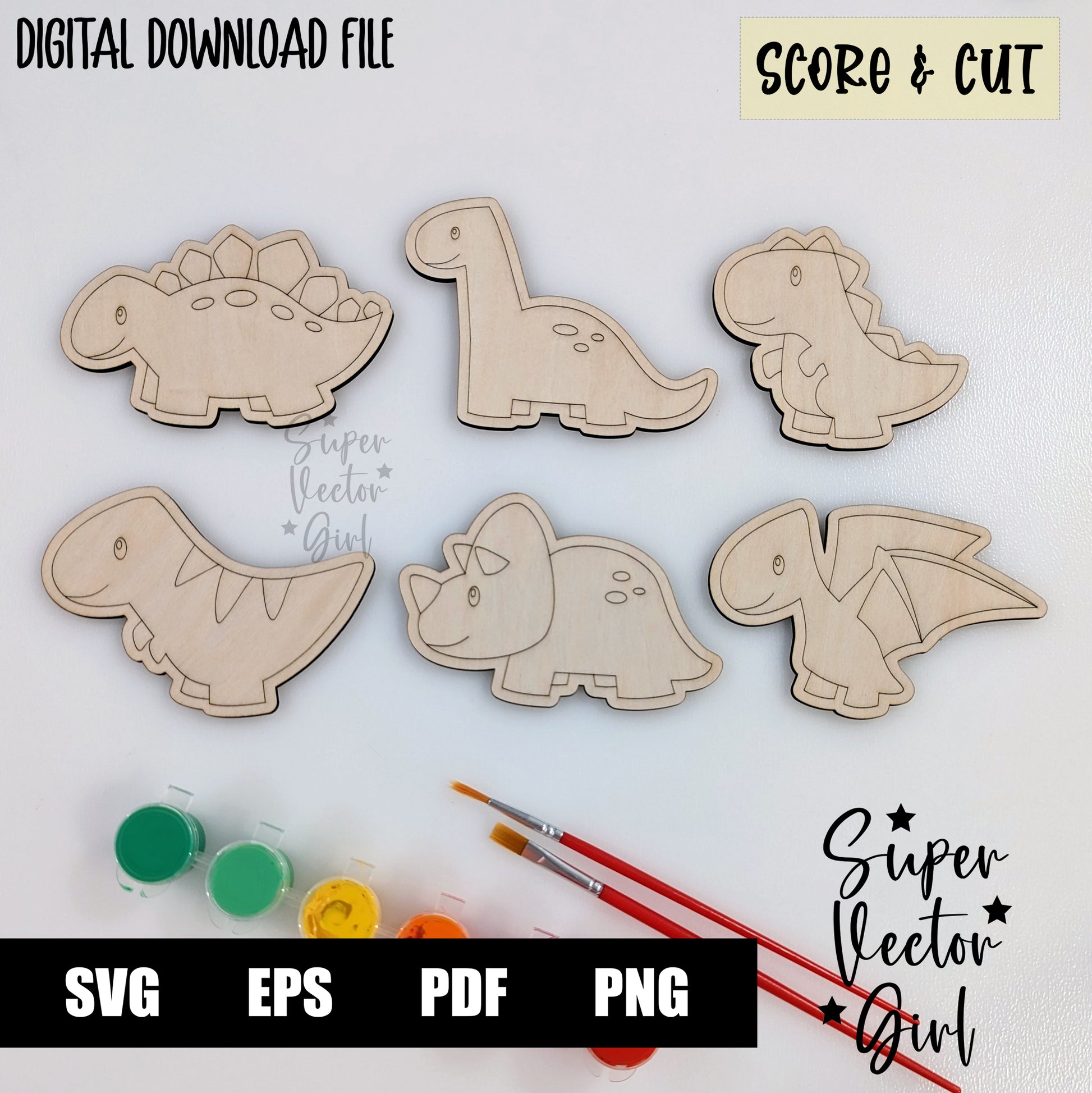 Dinosaurs DIY Paint Kit Set, SVG, Score & Cut, Digital Laser Cut File ...