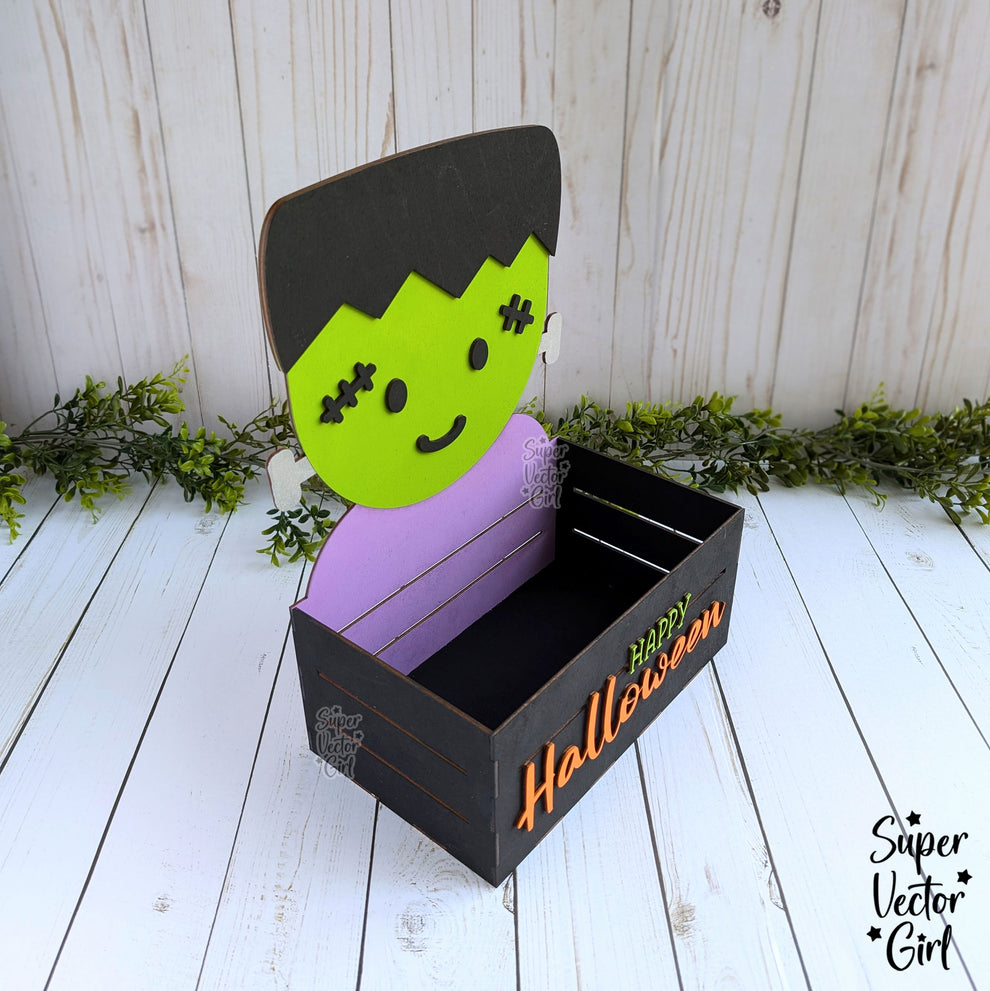 Frankenstein Halloween Crate, Monster Mini Basket, Candy Box, Boo Buck ...