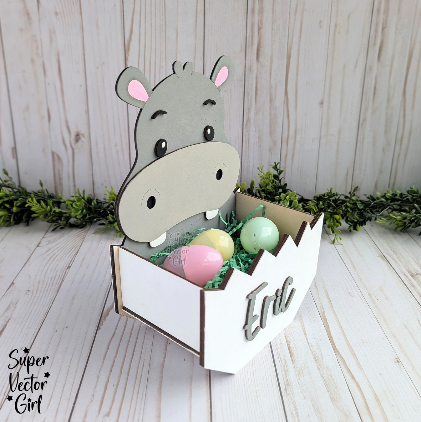 Hippo Easter Basket Crate, Easter Treats Box, SVG, Laser Cut File, xTo ...
