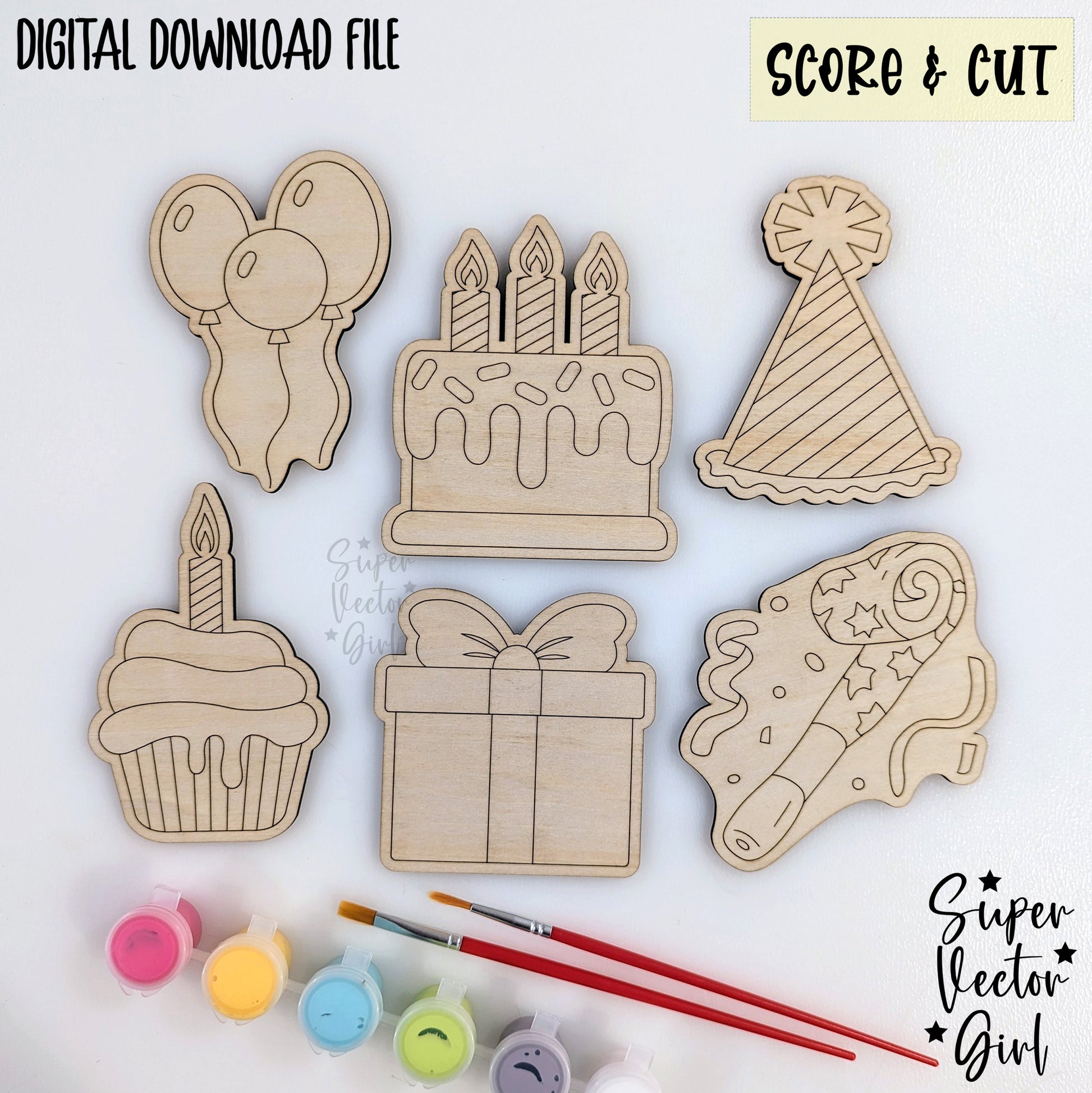 Birthday Party DIY Paint Kit Set, SVG, Score & Cut, Laser Cut File, xT ...
