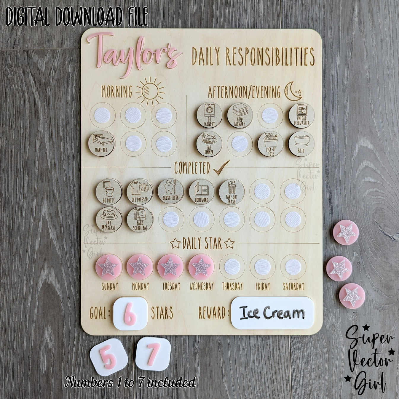 Daily Responsibilities Board Chore Chart for Kids, SVG Laser Cut File ...