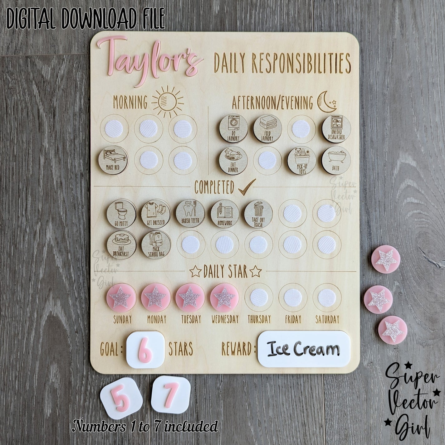 Daily Responsibilities Board Chore Chart for Kids, SVG Laser Cut File ...