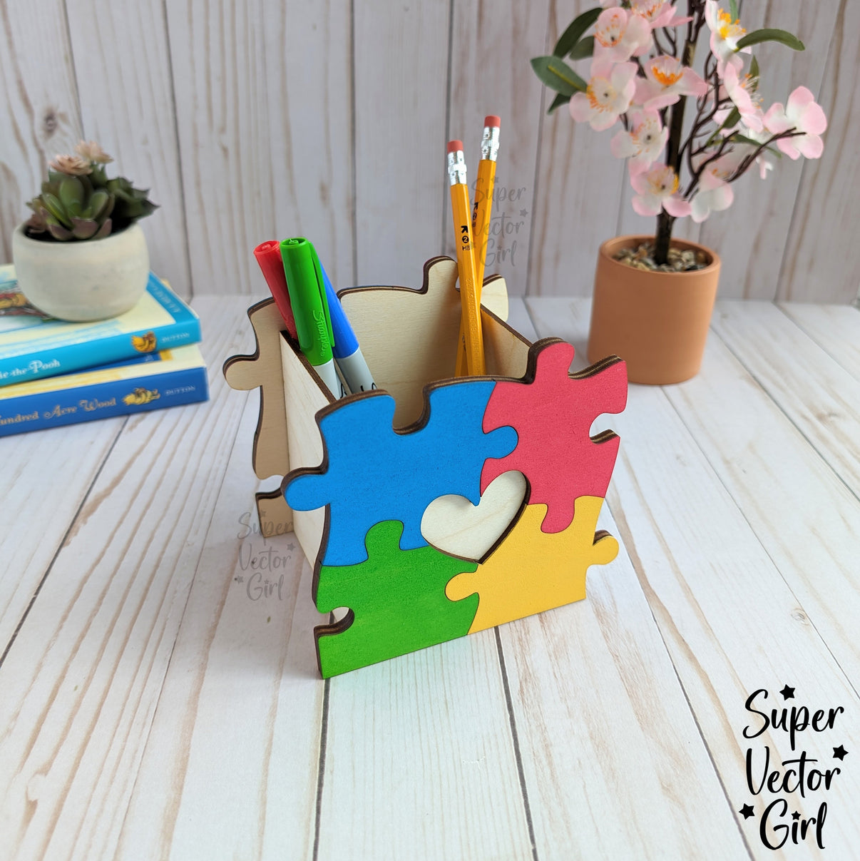 Autism Puzzle Pencil Pen Cup Holder SVG File, Desk Organizer, Digital ...