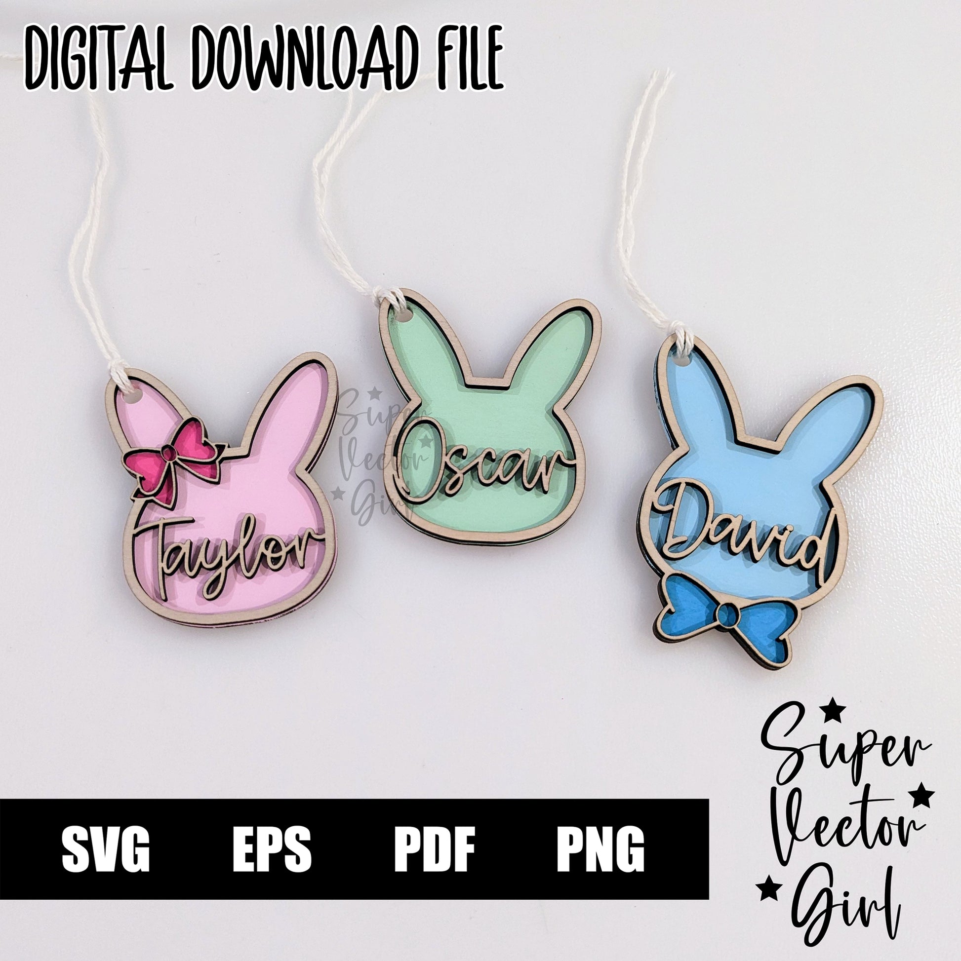 Easter Bunny Basket Tags, SVG, Laser Cut File, xTool Glowforge files ...