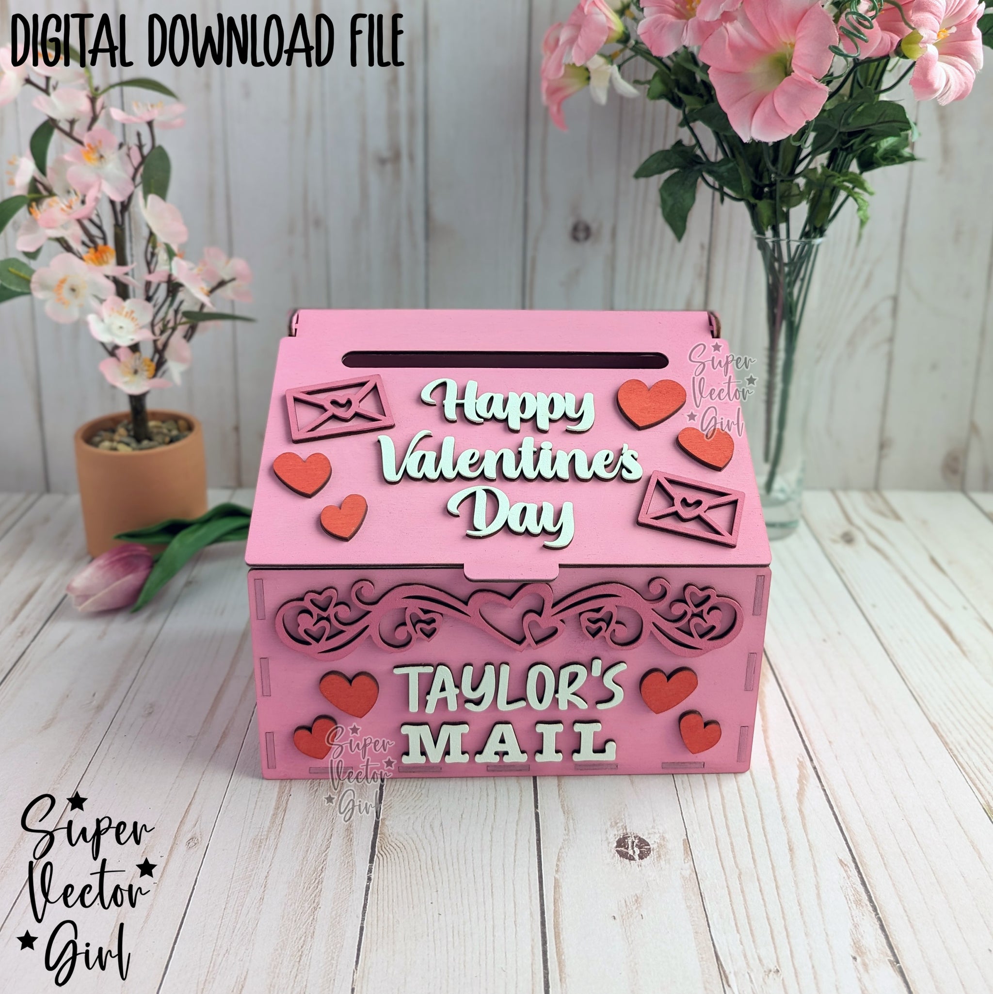 Valentines Day Mailbox for Cards Letters Mail, SVG Laser Cut File, Val ...