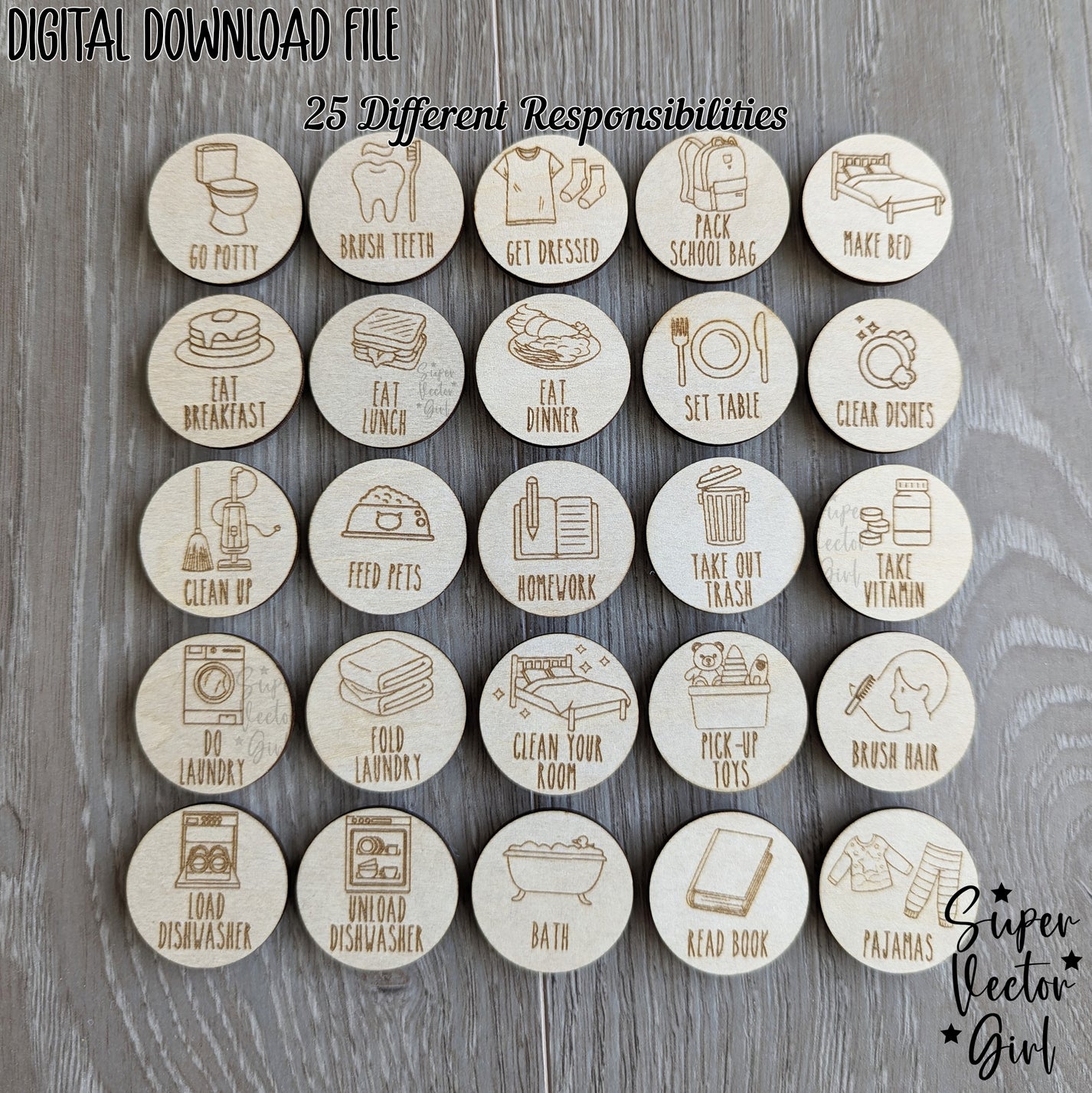 Daily Responsibilities Board Chore Chart for Kids, SVG Laser Cut File ...