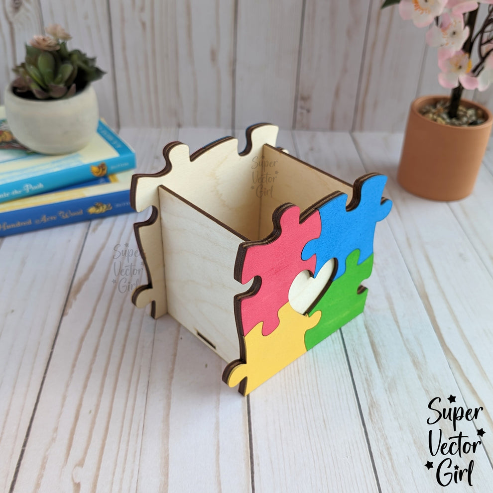 Autism Puzzle Pencil Pen Cup Holder SVG File, Desk Organizer, Digital ...