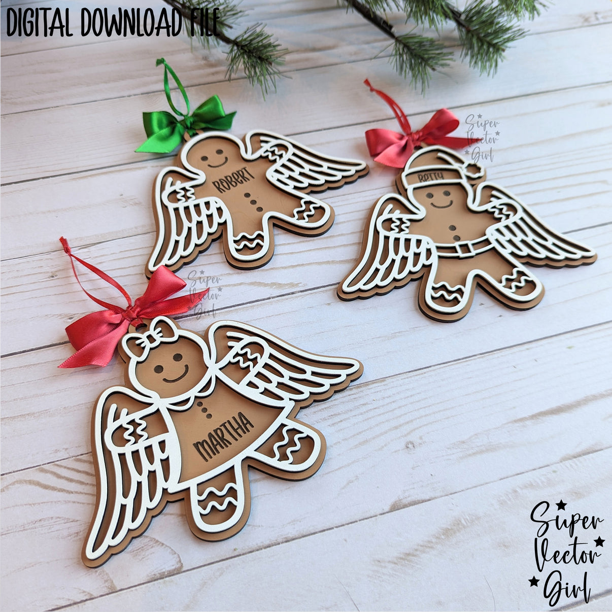 Gingerbread Man with Angel Wings, Christmas Ornament, Personalized Nam ...