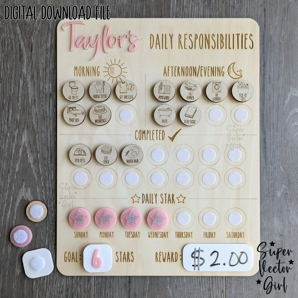 Daily Responsibilities Board Chore Chart for Kids, SVG Laser Cut File ...