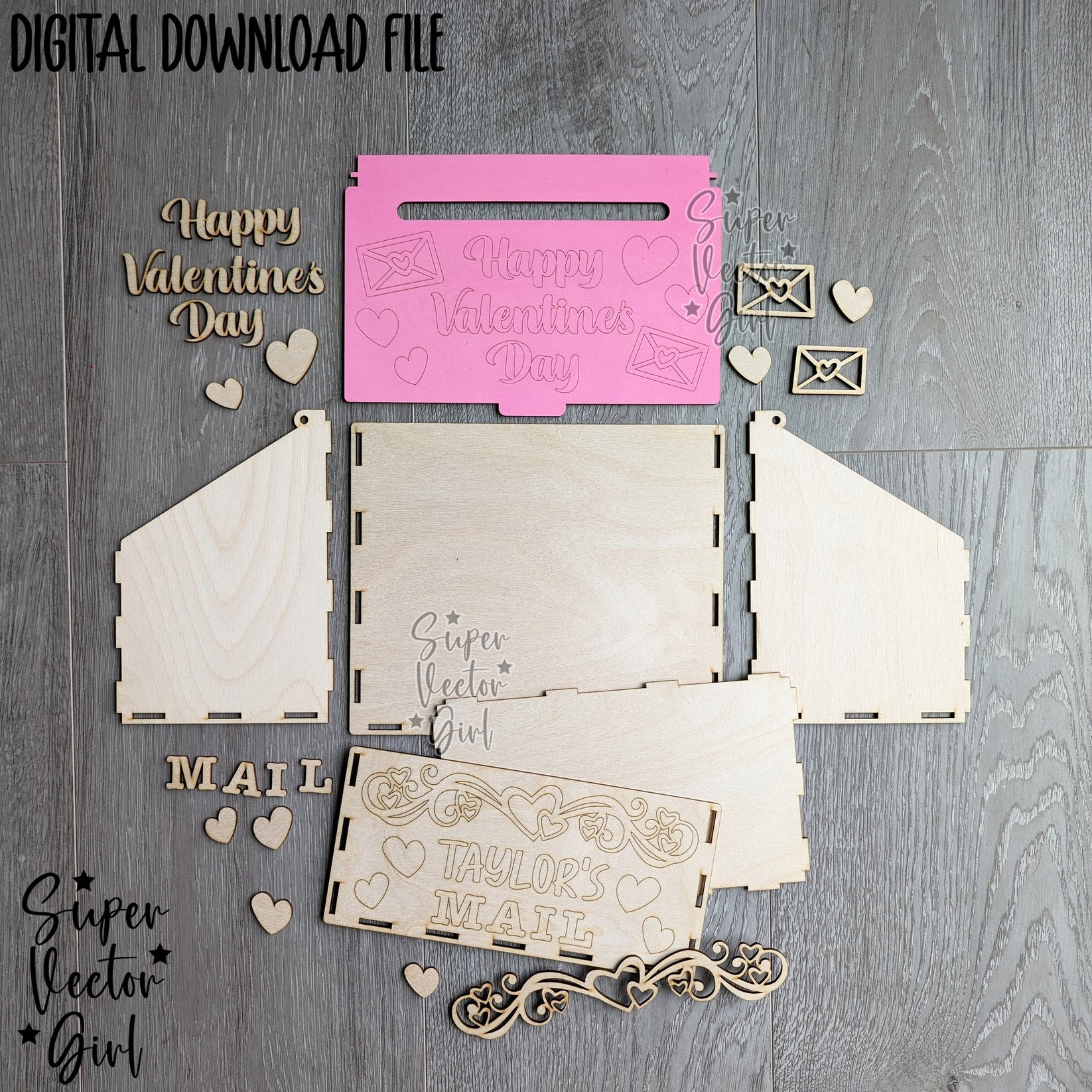 Valentines Day Mailbox for Cards Letters Mail, SVG Laser Cut File, Val ...